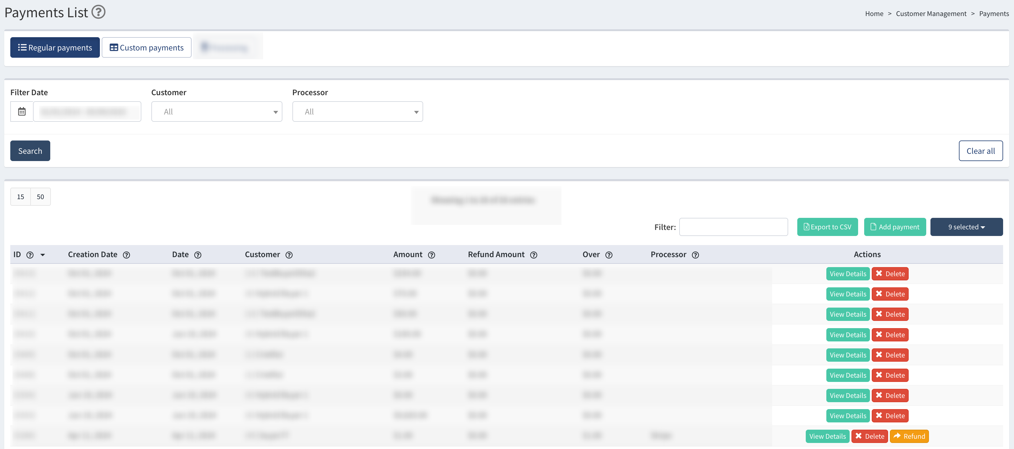 Customer Management: Payments